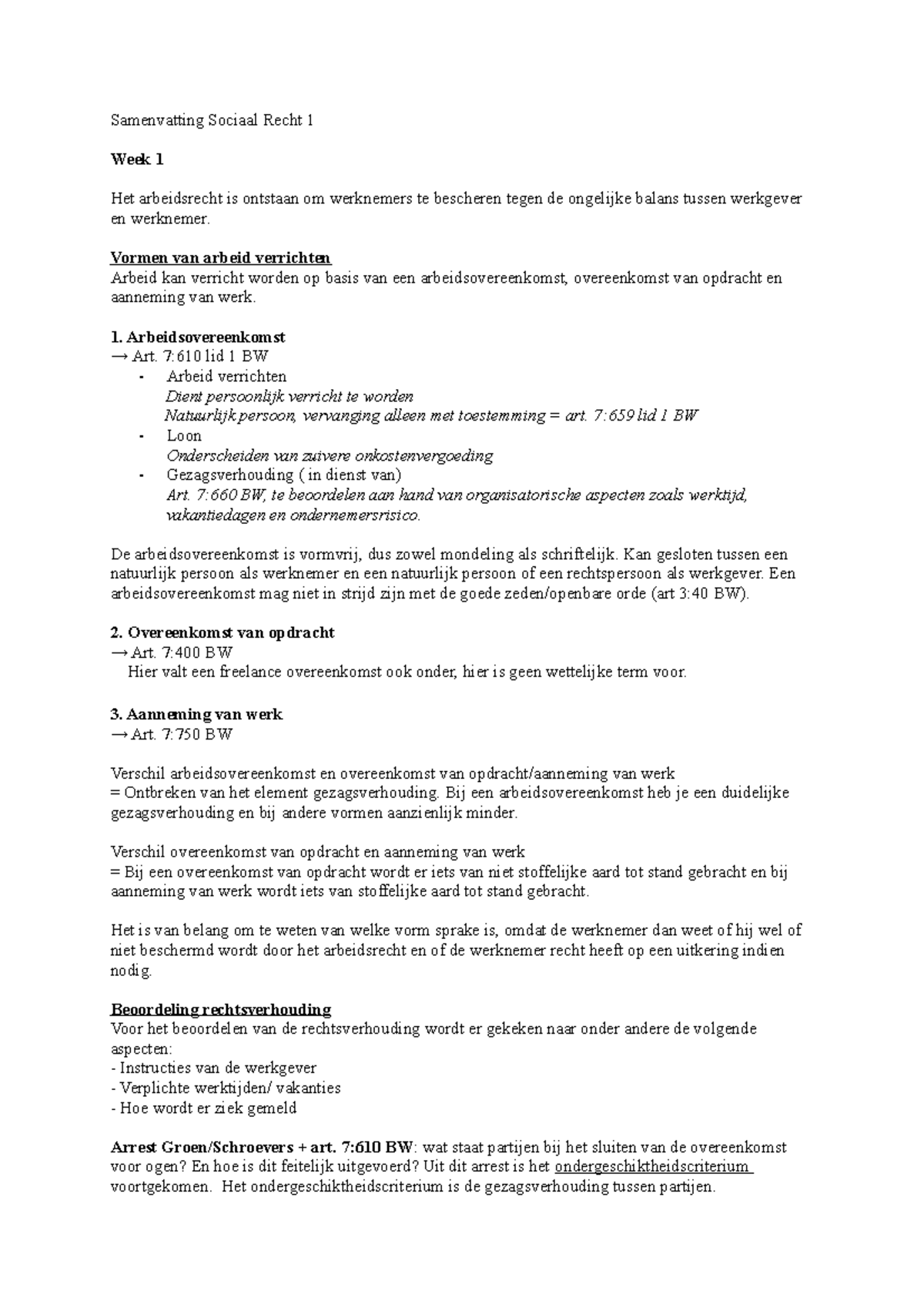 Samenvatting College 1 7 Samenvatting Sociaal Recht 1 Week 1 Het