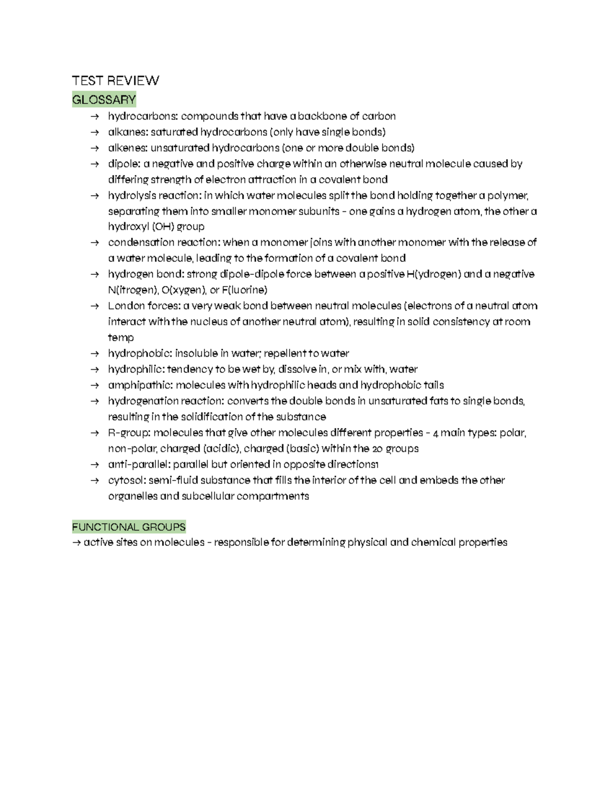 Biology unit 1 review - everything covered in my biochem unit - TEST ...