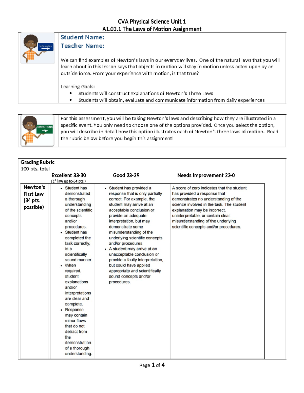 A1.03.1 The Laws of Motion Assignment - A1.03 The Laws of Motion ...