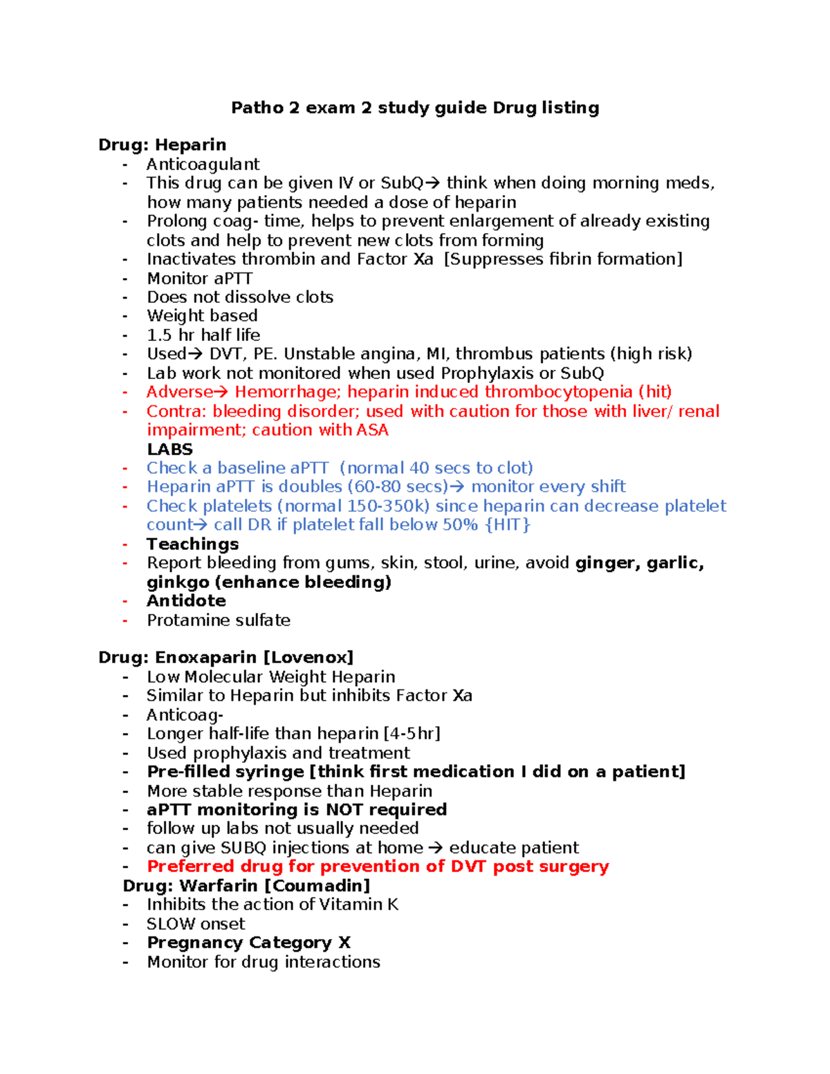Patho exam 2 study guide Drug listing - Patho 2 exam 2 study guide Drug ...