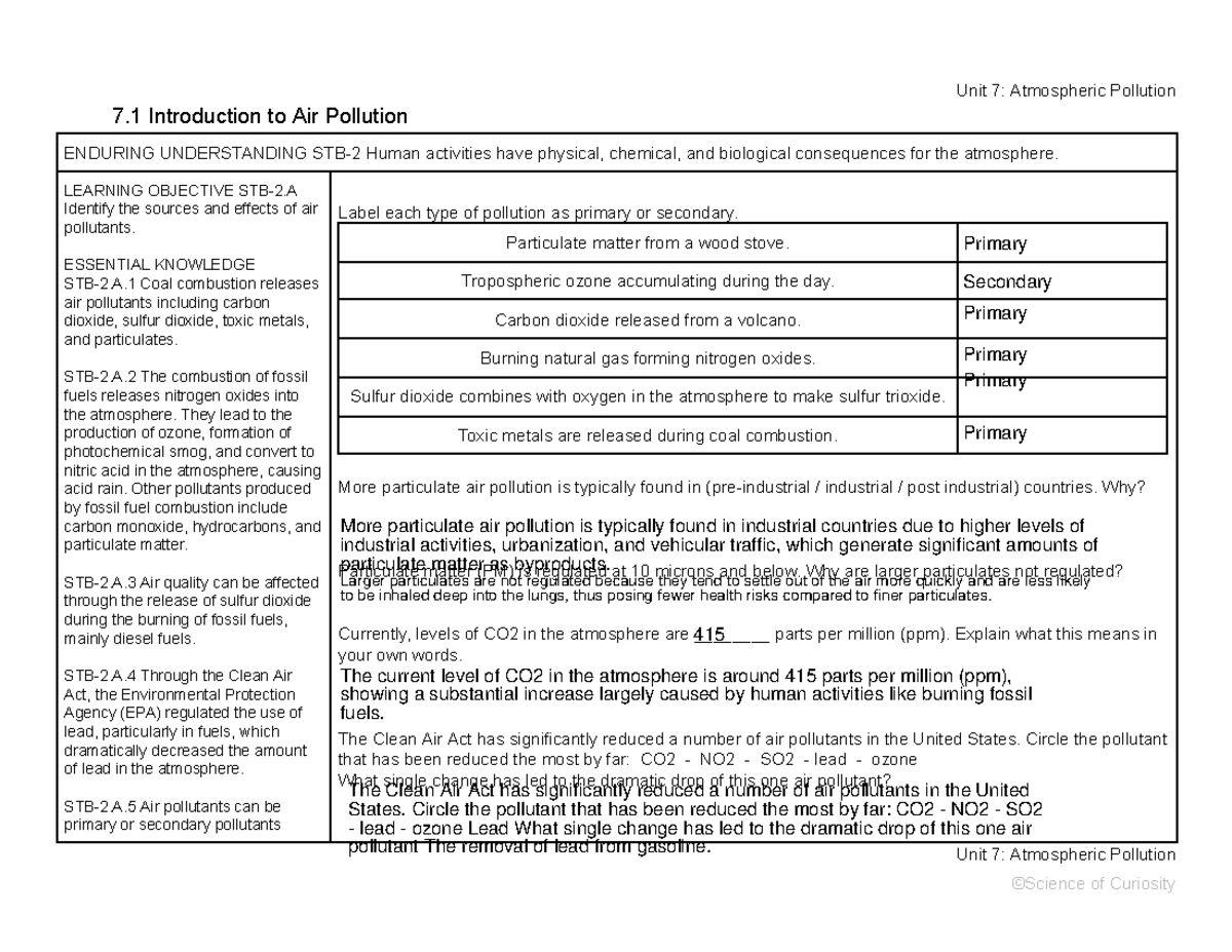 AP Environmental Science APES Unit 7 Atmospheric Pollution Sudy Guide ...