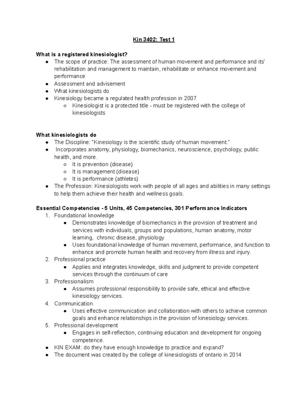 Kin 3402: Test 1 - Lecture notes - Kin 3402: Test 1 What is a ...