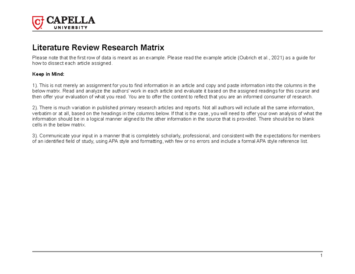 Cf week 3 literature review research matrix - Literature Review ...