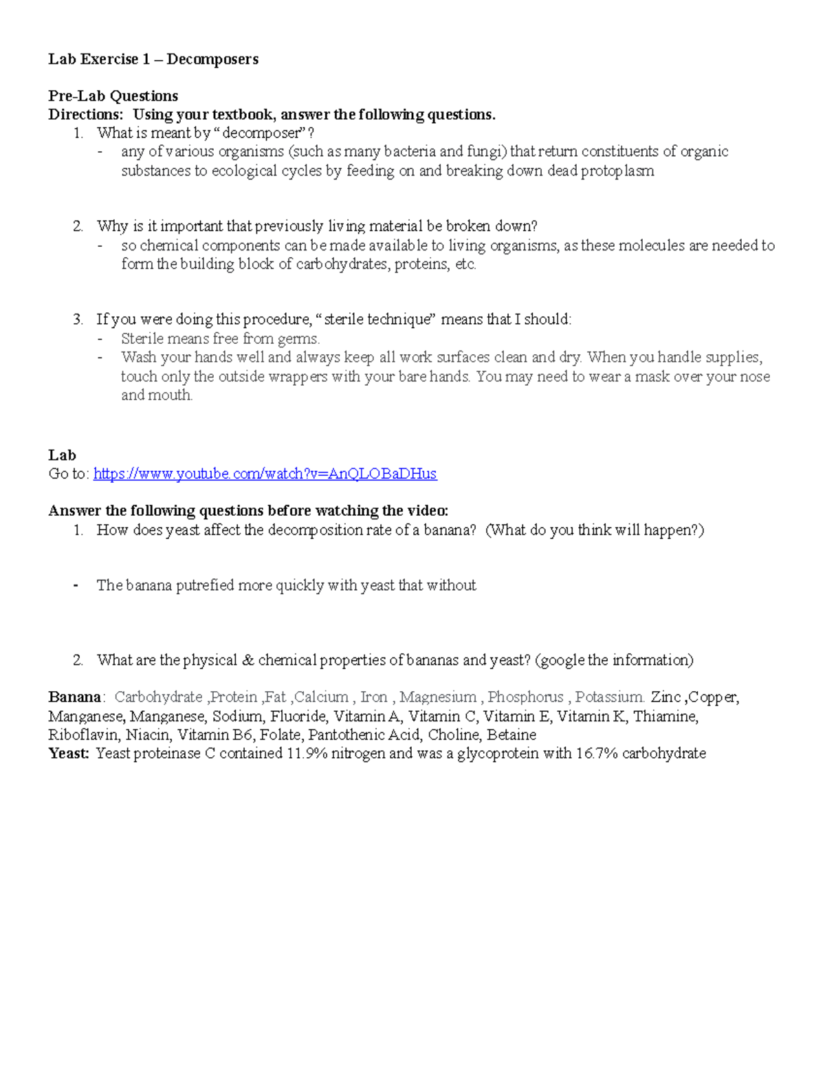 Lab Exercise 1 – Decomposers 2 - Lab Exercise 1 – Decomposers Pre-Lab ...