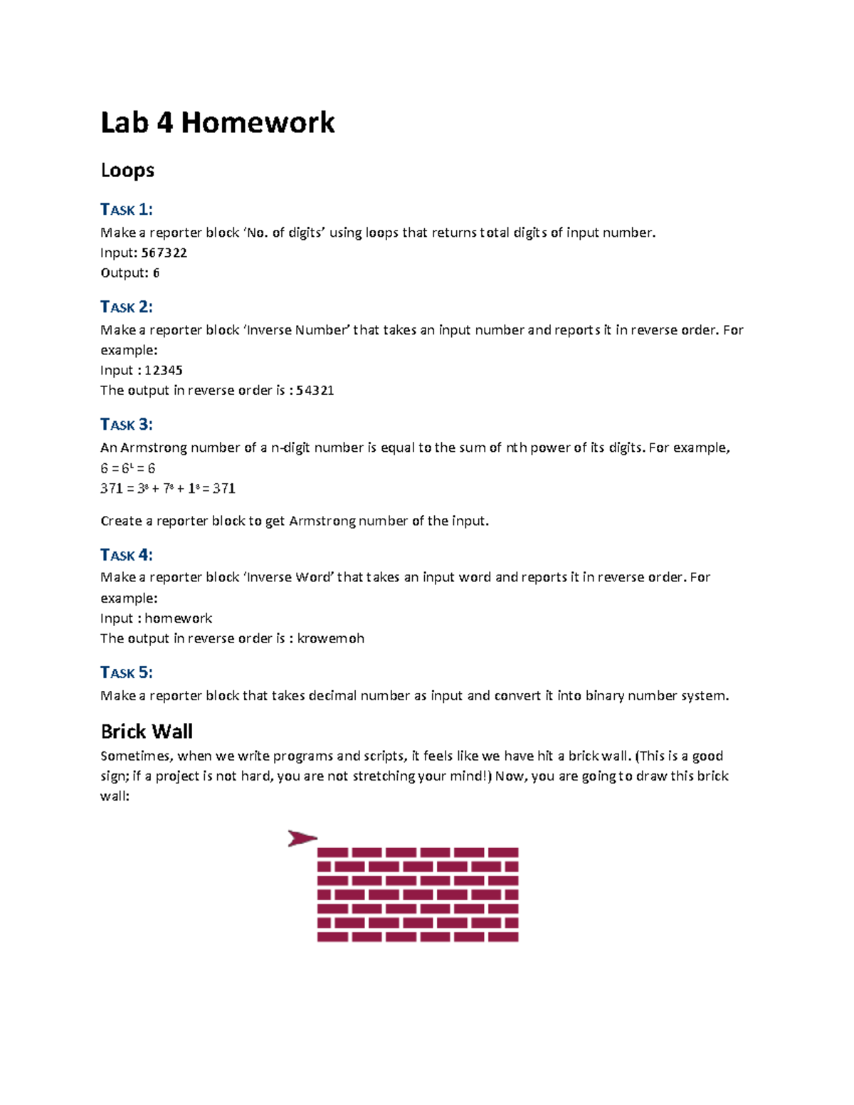 Lab 4 Homework - It is an assignment for Snap. - Lab 4 Homework Loops ...