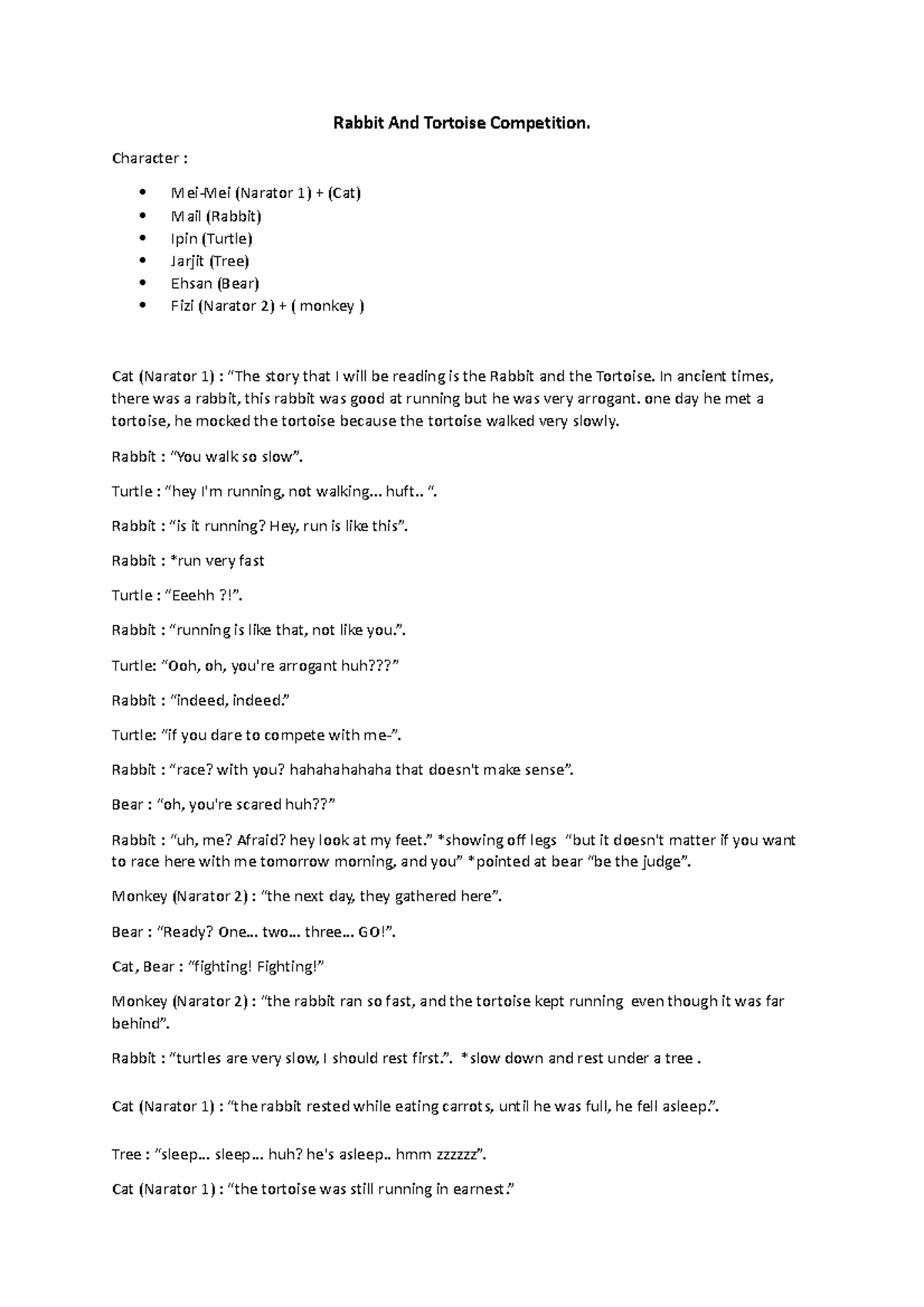 Rabbit And Tortoise Competition - Character : Mei-Mei (Narator 1 ...