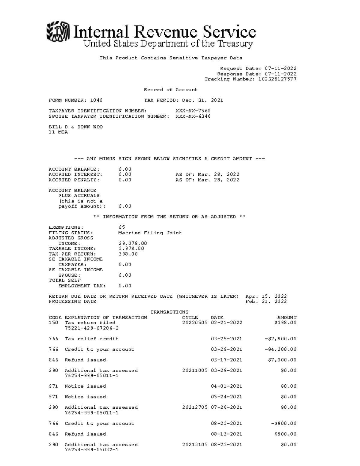 202112 Record of Account JR 102328127577 - This Product Contains ...