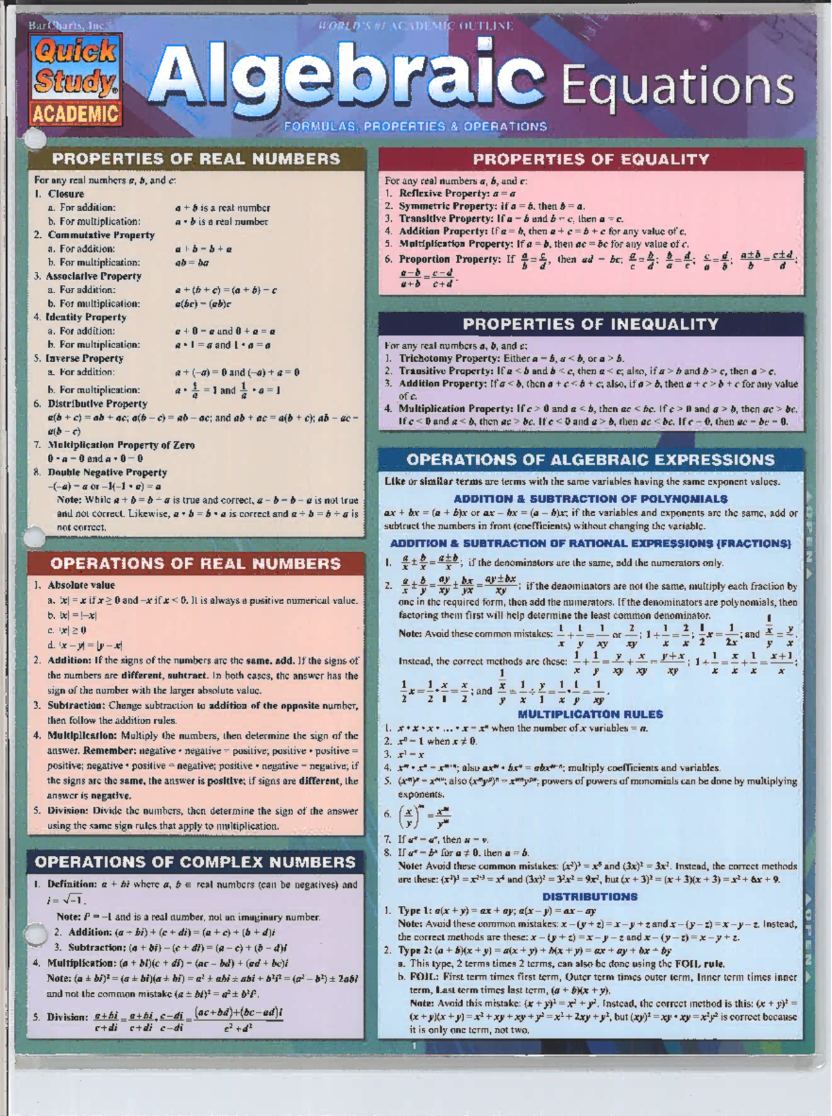 Algebraic equations 1 - lots of references for helping with homework ...