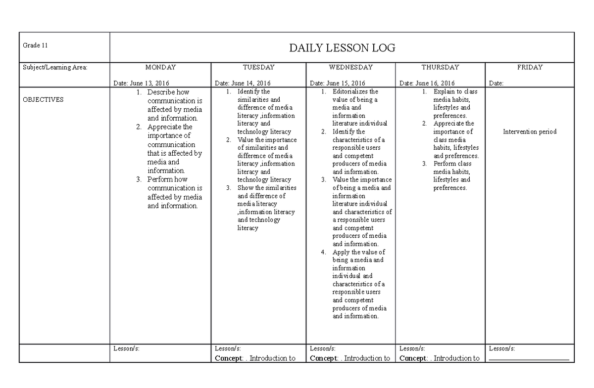 Pdfslide - none - Grade 11 DAILY LESSON LOG Subject/Learning Area ...