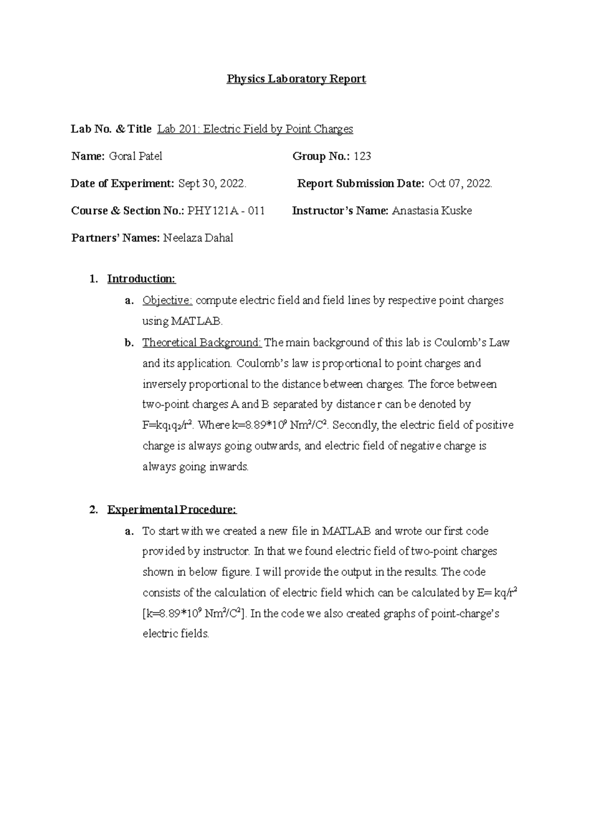 PHY121 Lab#2 - This is a Lab report of Physics-2. - Physics Laboratory ...