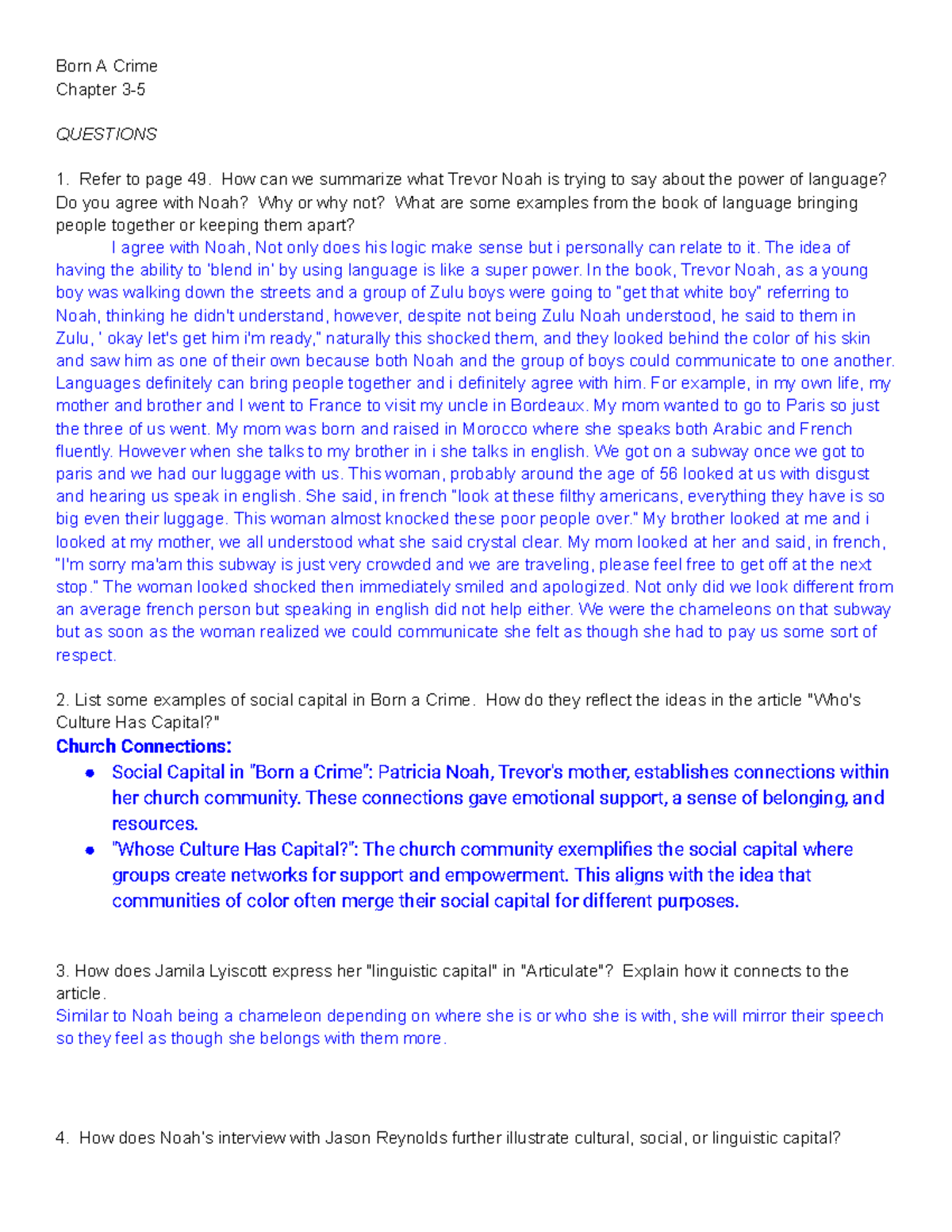 Who's Culture Has Capital - Part 1 - Born A Crime Chapter 3- QUESTIONS ...