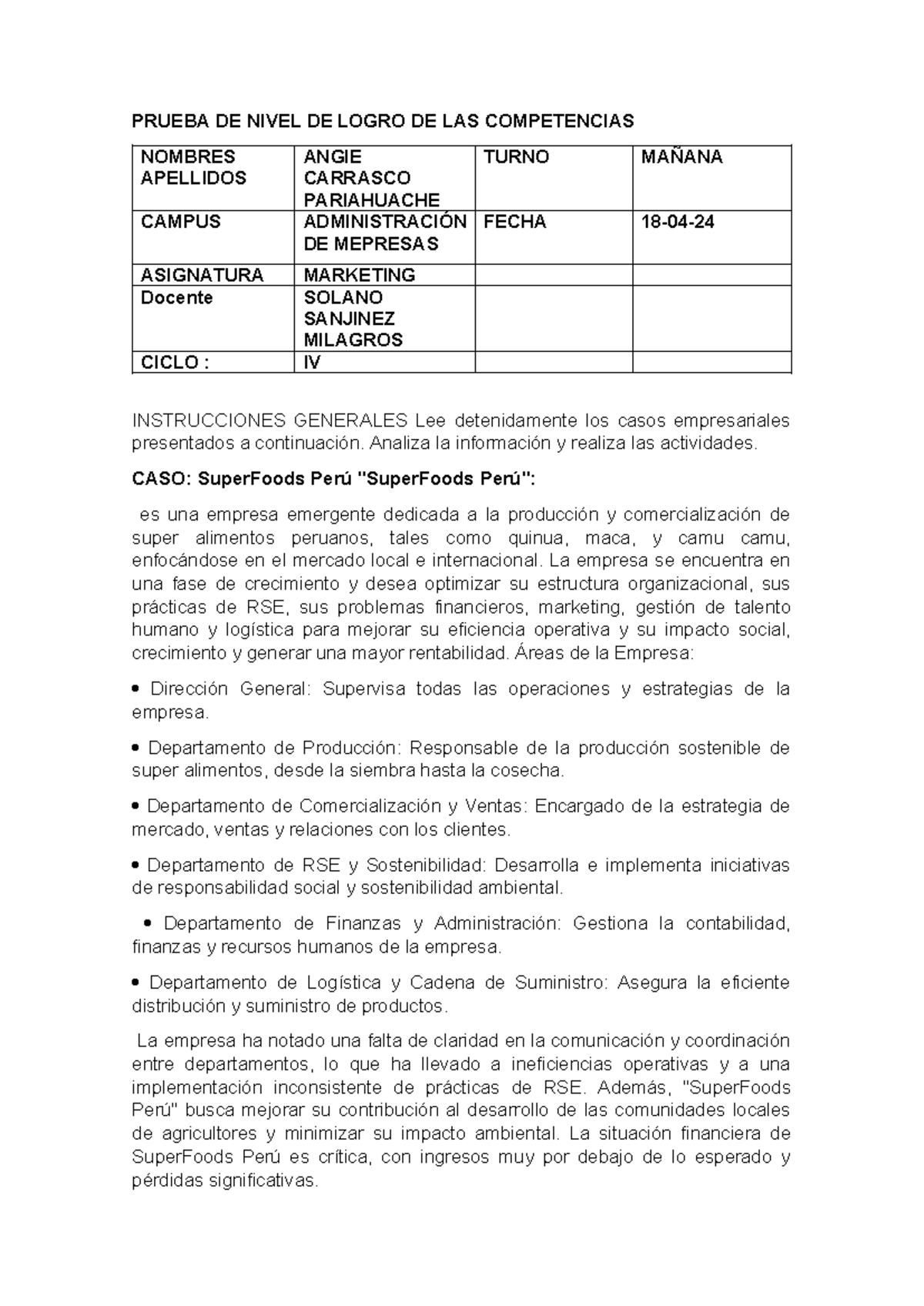 Prueba DE Nivel DE Logro DE LAS Competencias - PRUEBA DE NIVEL DE LOGRO DE LAS COMPETENCIAS ...