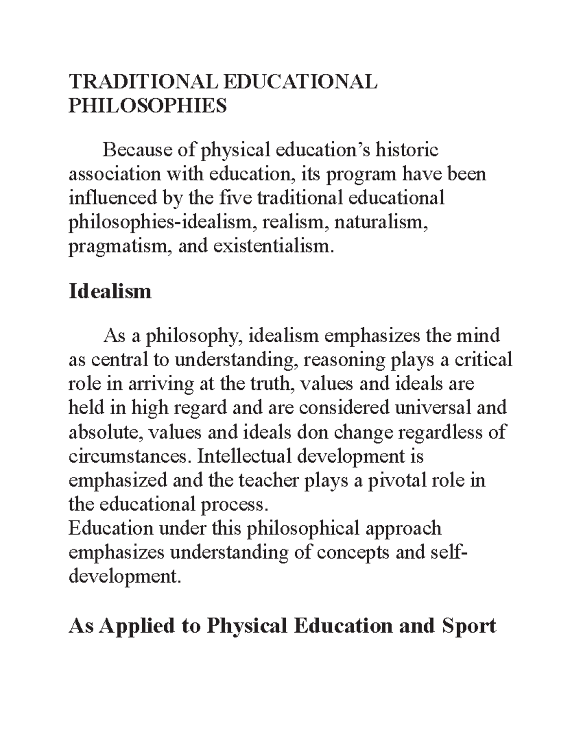 Traditional- Educational- Philosophies - TRADITIONAL EDUCATIONAL ...