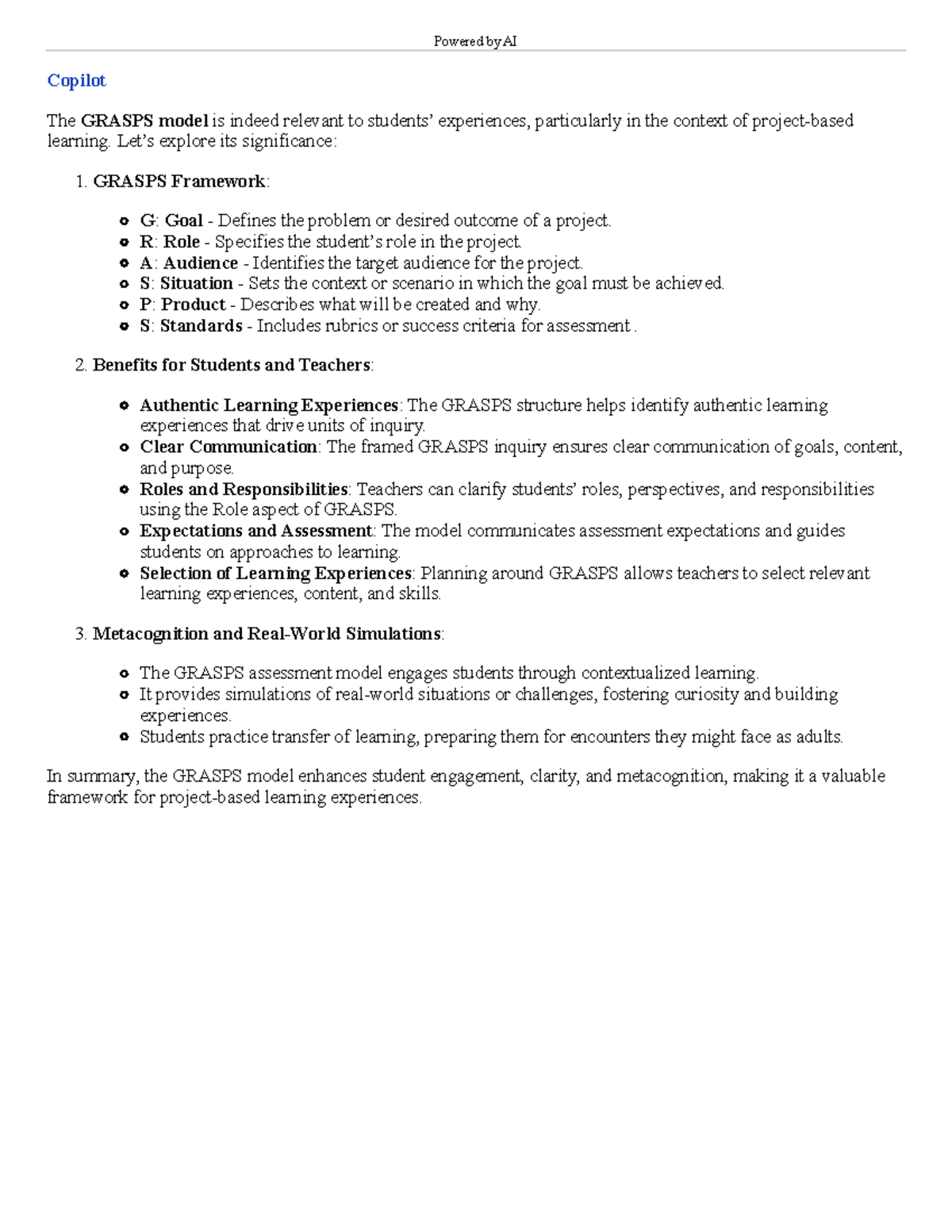 Grasp Model Essay - Lecture notes - Powered by AI Copilot The GRASPS ...