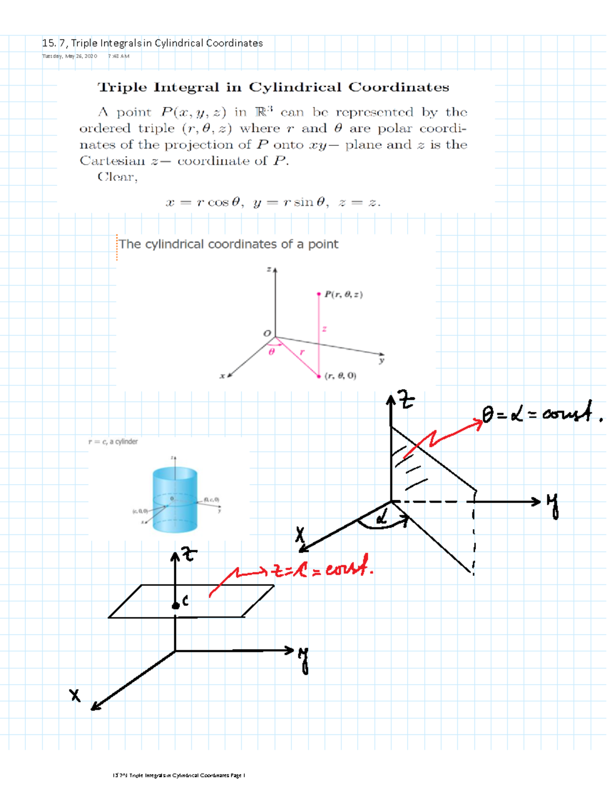 15.7, Cylindrical Coordinates - Math209 - 15. 7, Triple Integrals in ...