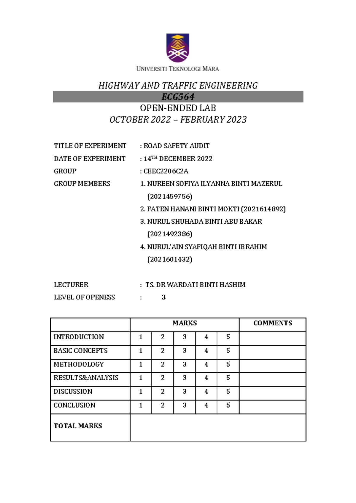 6C2A Group 1 Road Safety Audit HIGHWAY AND TRAFFIC ENGINEERING ECG OPEN ENDED LAB OCTOBER 2022 6c2a-group-1-road-safety-audit-highway-and-traffic-engineering-ecg-open-ended-lab-october-2022