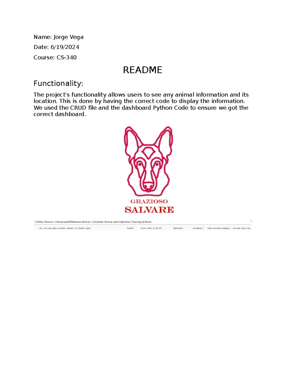 7-2 Project Two Readme - Name: Jorge Vega Date: 6/19/ Course: CS- README Functionality: The ...