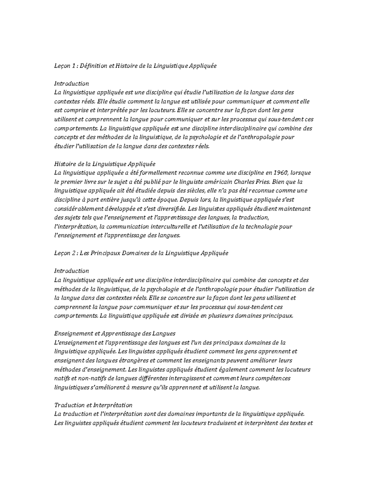 Applied Linguistics Study Notes - Leçon 1 : Définition et Histoire de ...