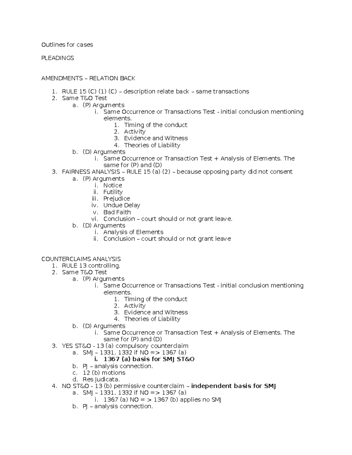 Backup of Outlines for cases - Outlines for cases PLEADINGS AMENDMENTS ...