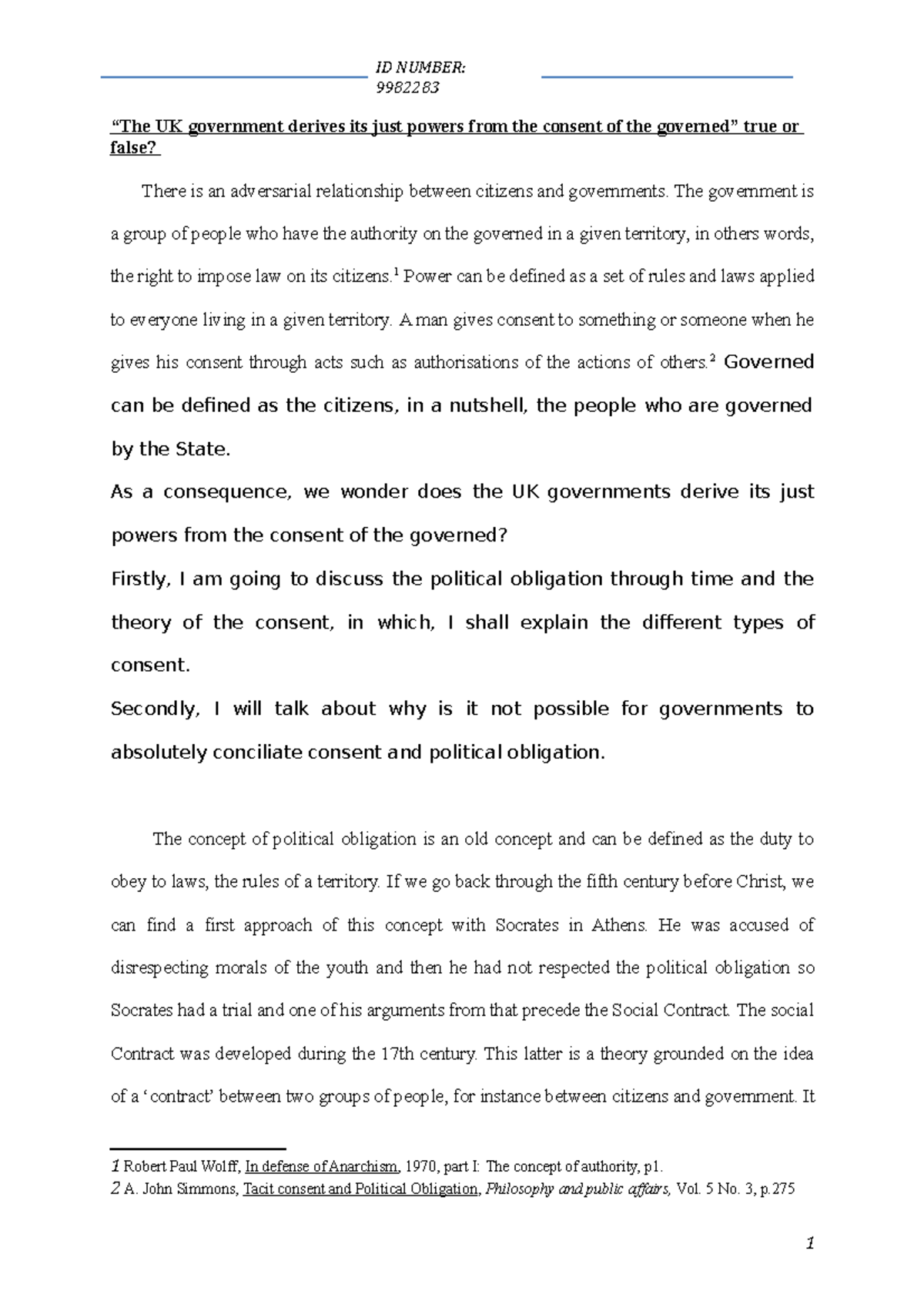 Report - The UK government derives its just powers from the consent of ...