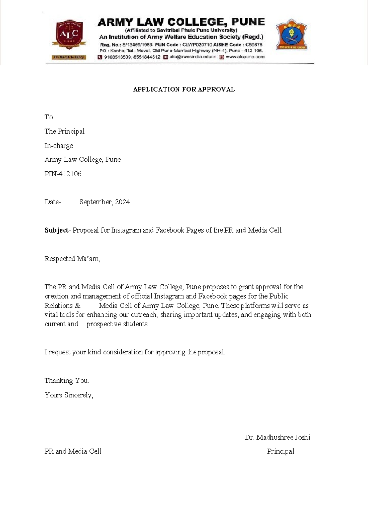 Application FOR Approval 12 - APPLICATION FOR APPROVAL To The Principal ...