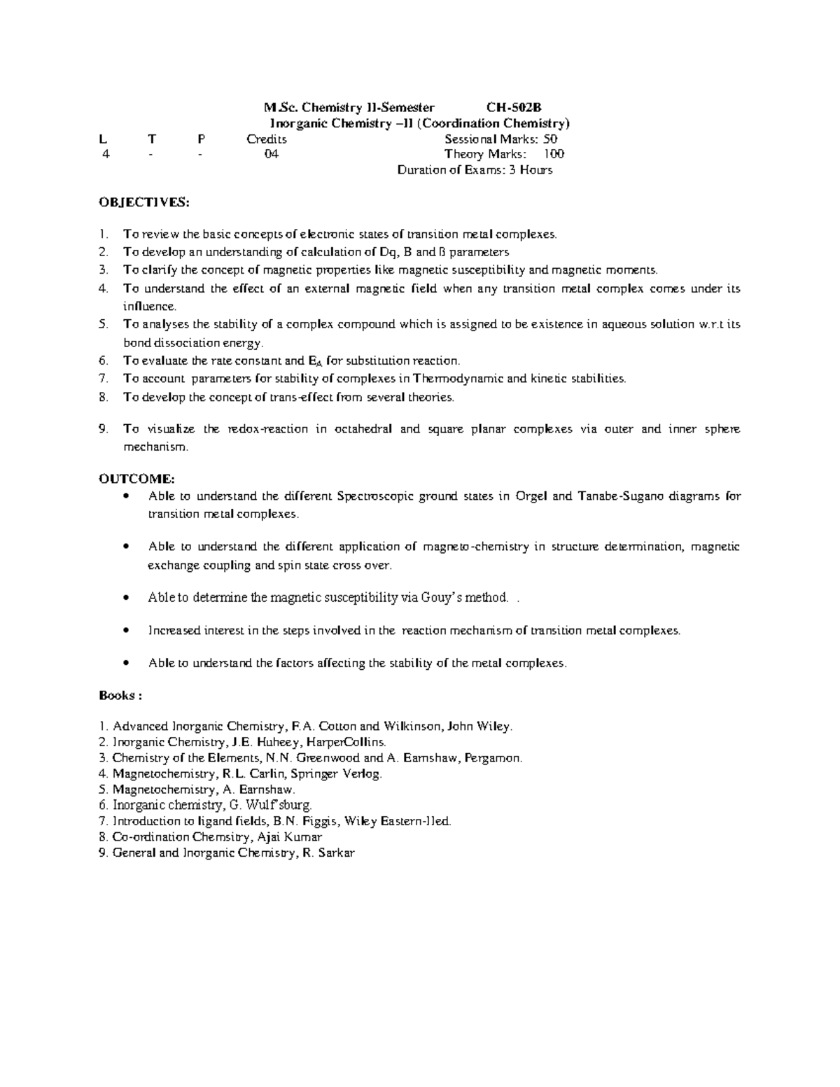 M - Syllabus of MSc chemistry - M. Chemistry II-Semester CH-502B ...