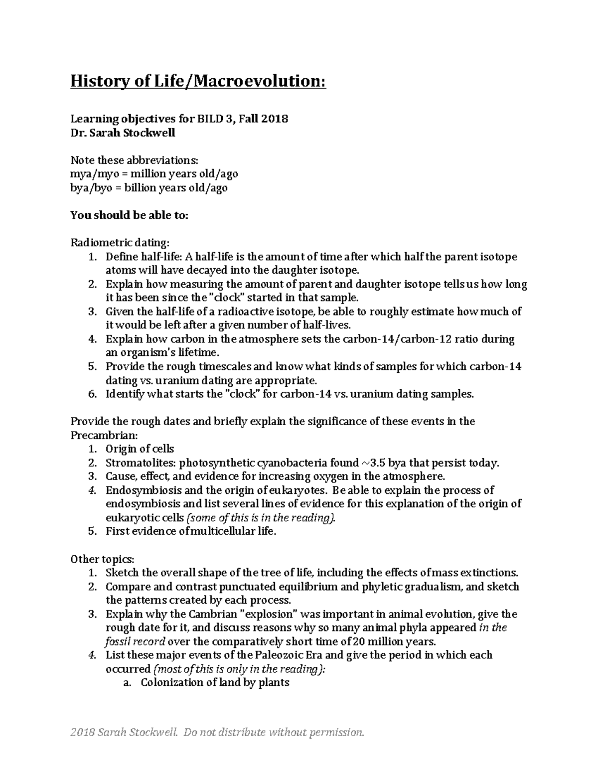 7 History Of Life - Lecture notes 6 - History of Learning objectives ...