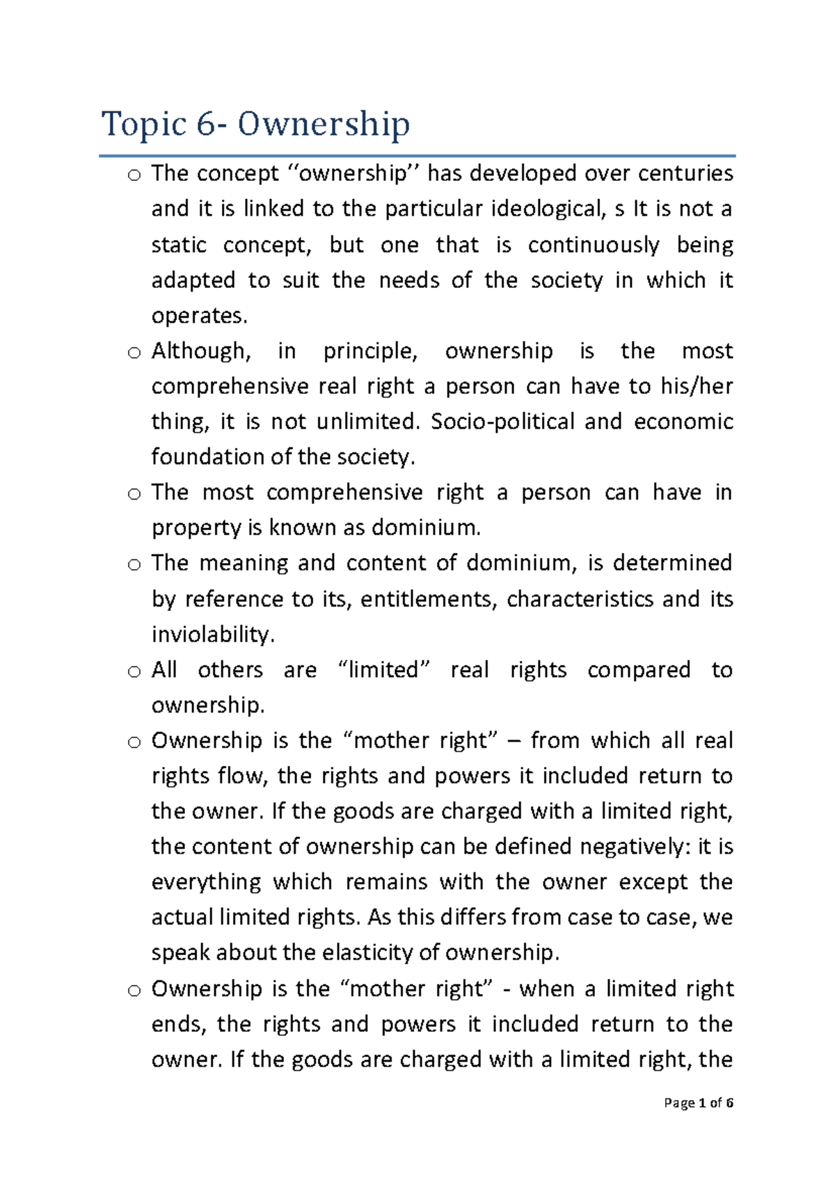 Topic 6 - Ownership - Notes - Topic 6- Ownership o The concept ...