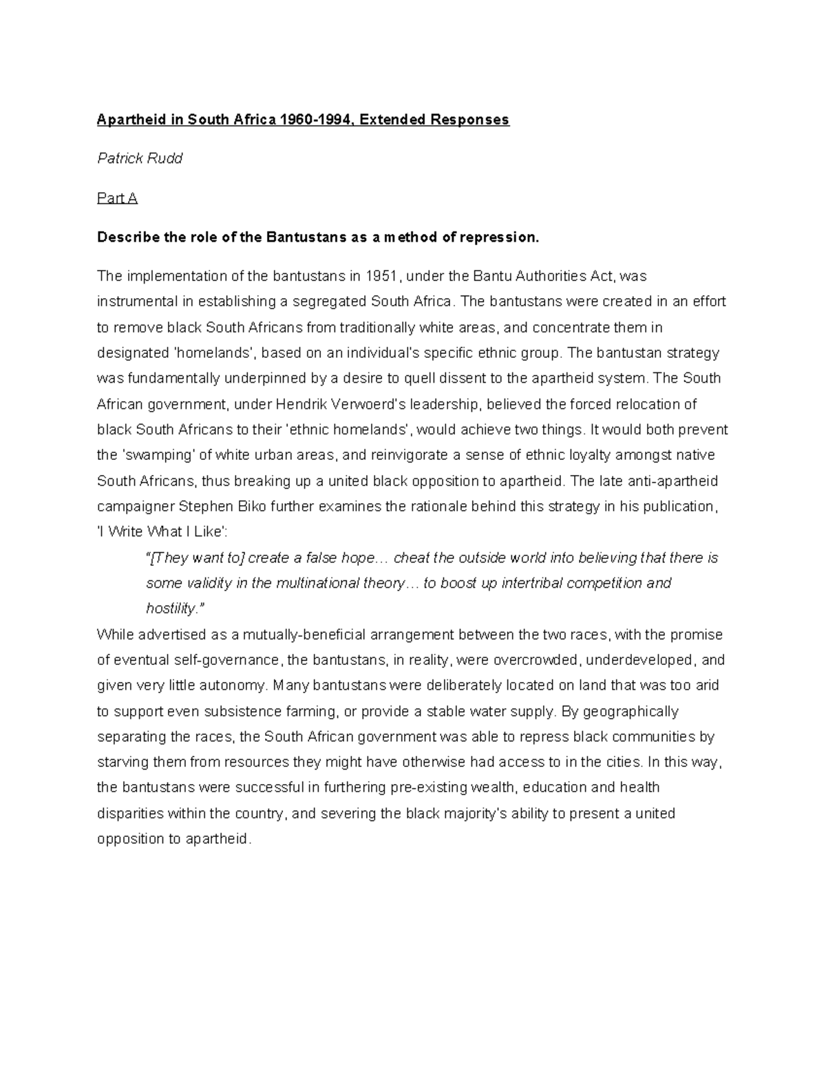 Apartheid Modern History Assessment - Apartheid in South Africa 1960 ...