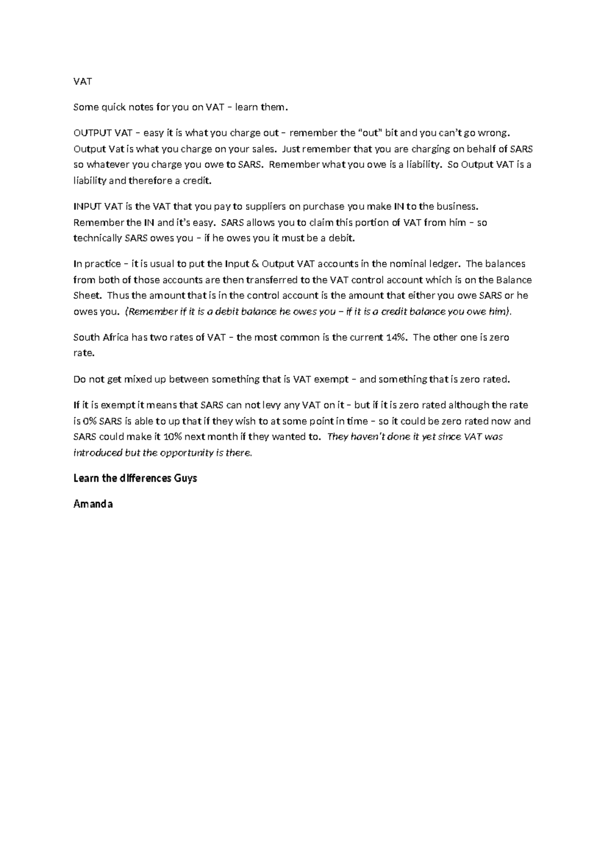 FAC1503 VAT and rates - Principles - VAT Some quick notes for you on ...