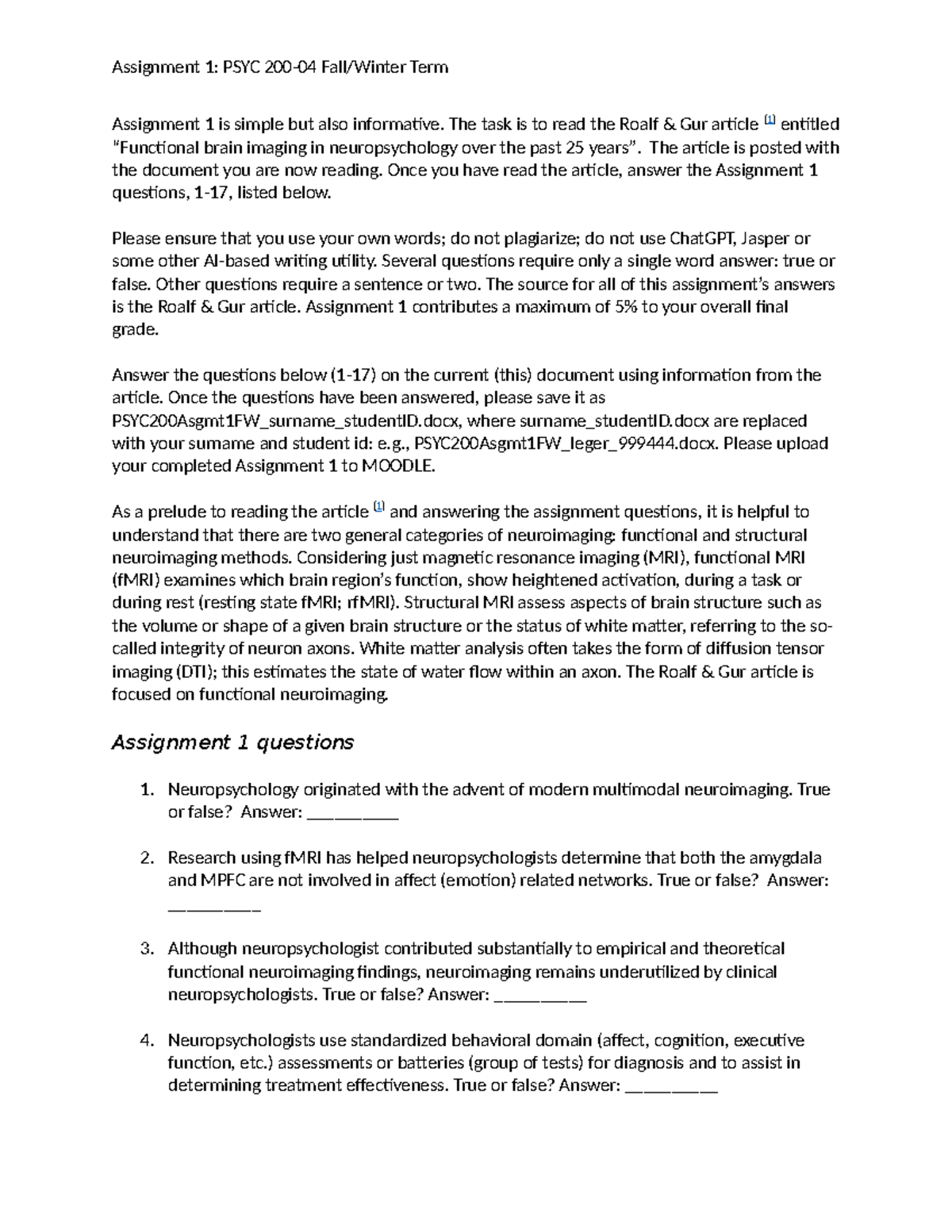 Asgmt 1Fall Winter - Assignment 1 - Assignment 1: PSYC 200-04 Fall ...