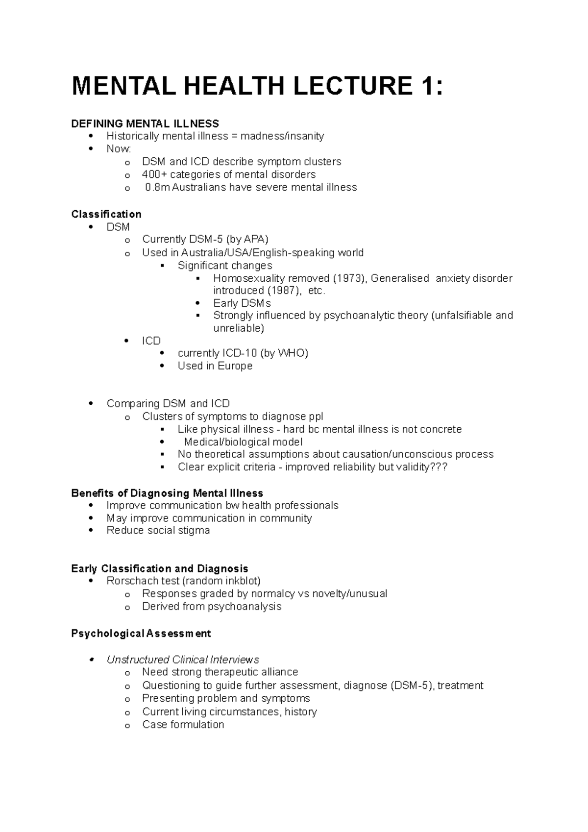 Mental Health Lectures - MENTAL HEALTH LECTURE 1: DEFINING MENTAL ...