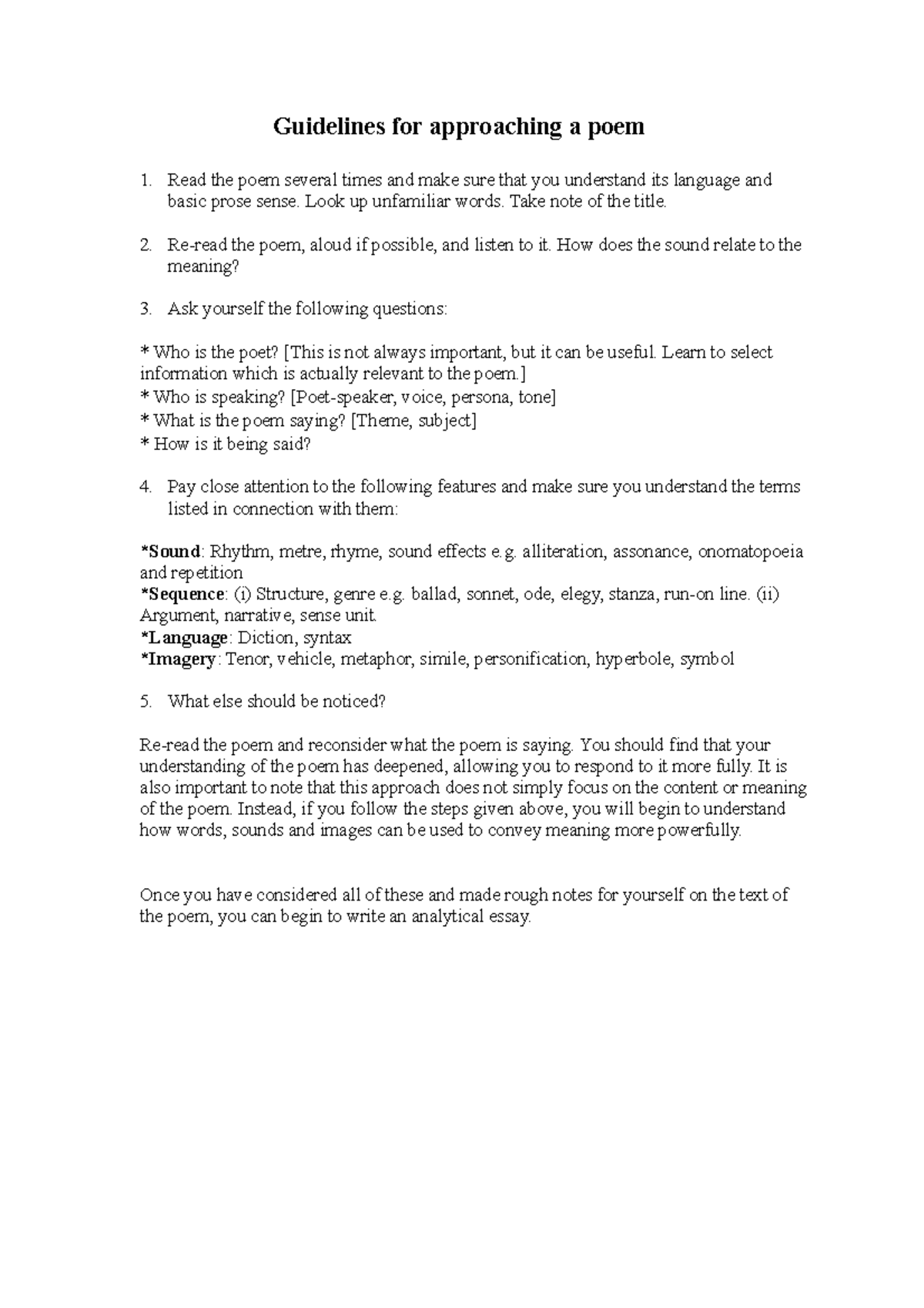 110Guidelines for approaching a poem - Guidelines for approaching a ...
