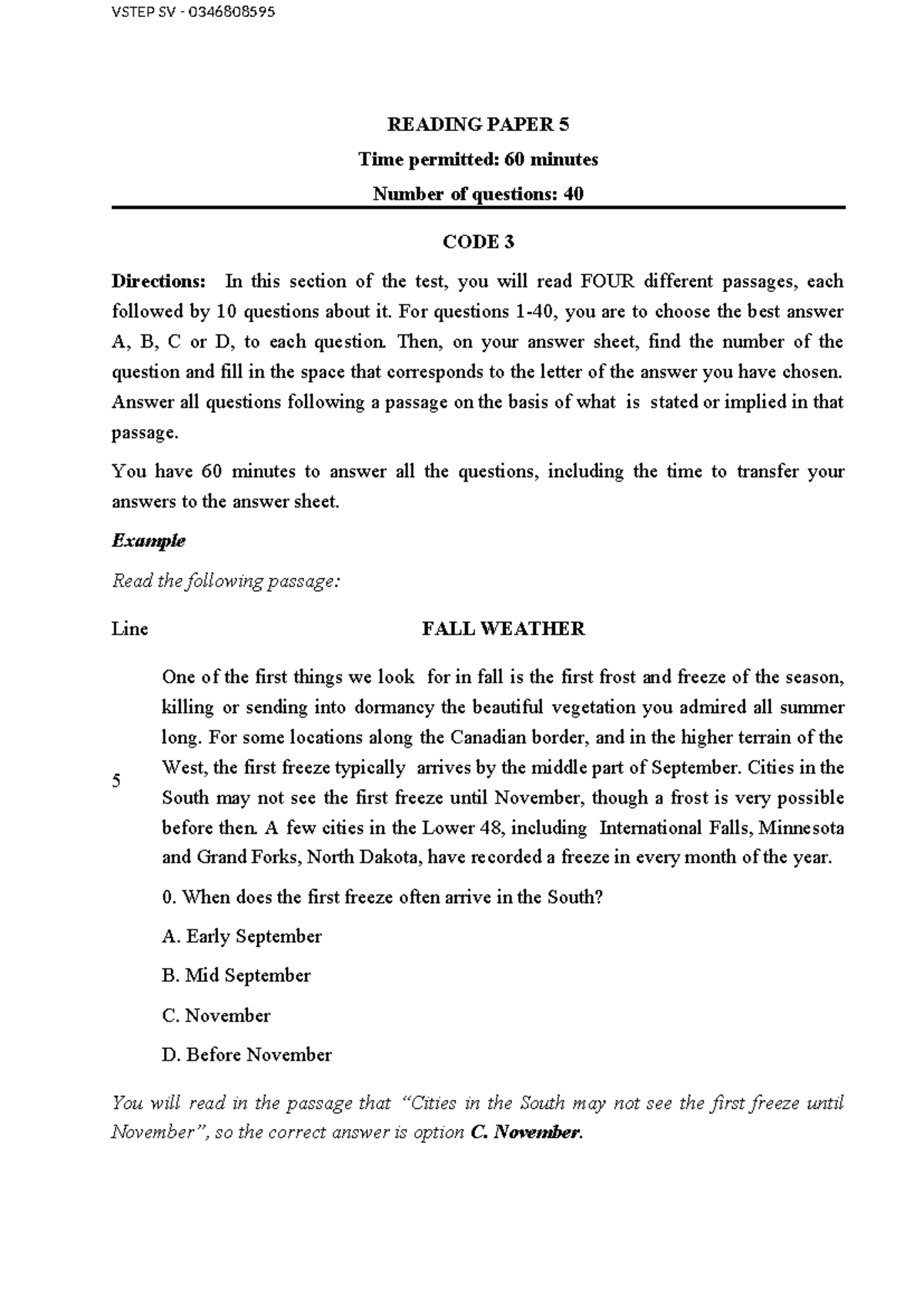 Reading test 5 - vstep - READING PAPER 5 Time permitted: 60 minutes ...
