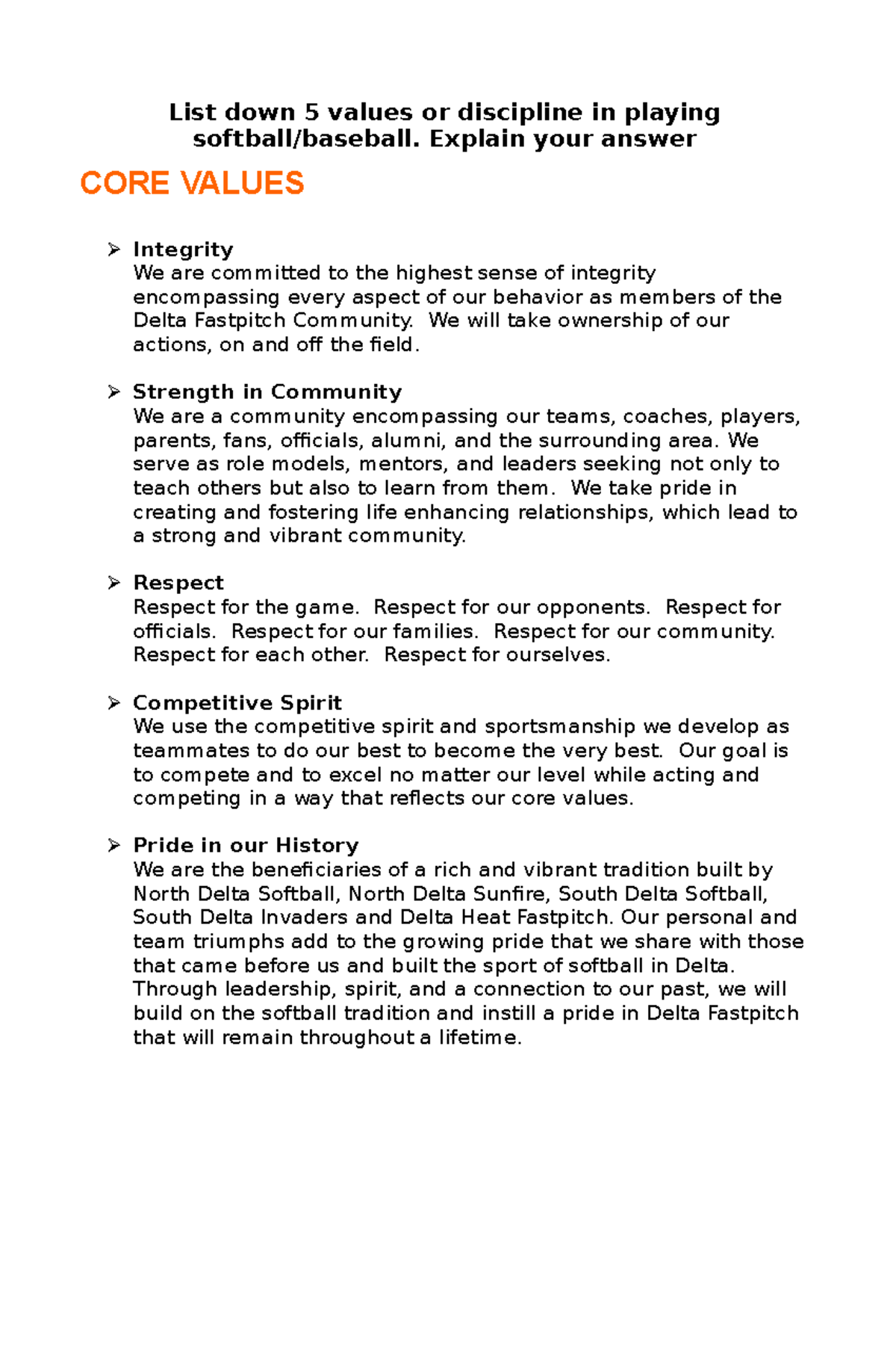 Olphye 004- Activity 12 - List down 5 values or discipline in playing ...