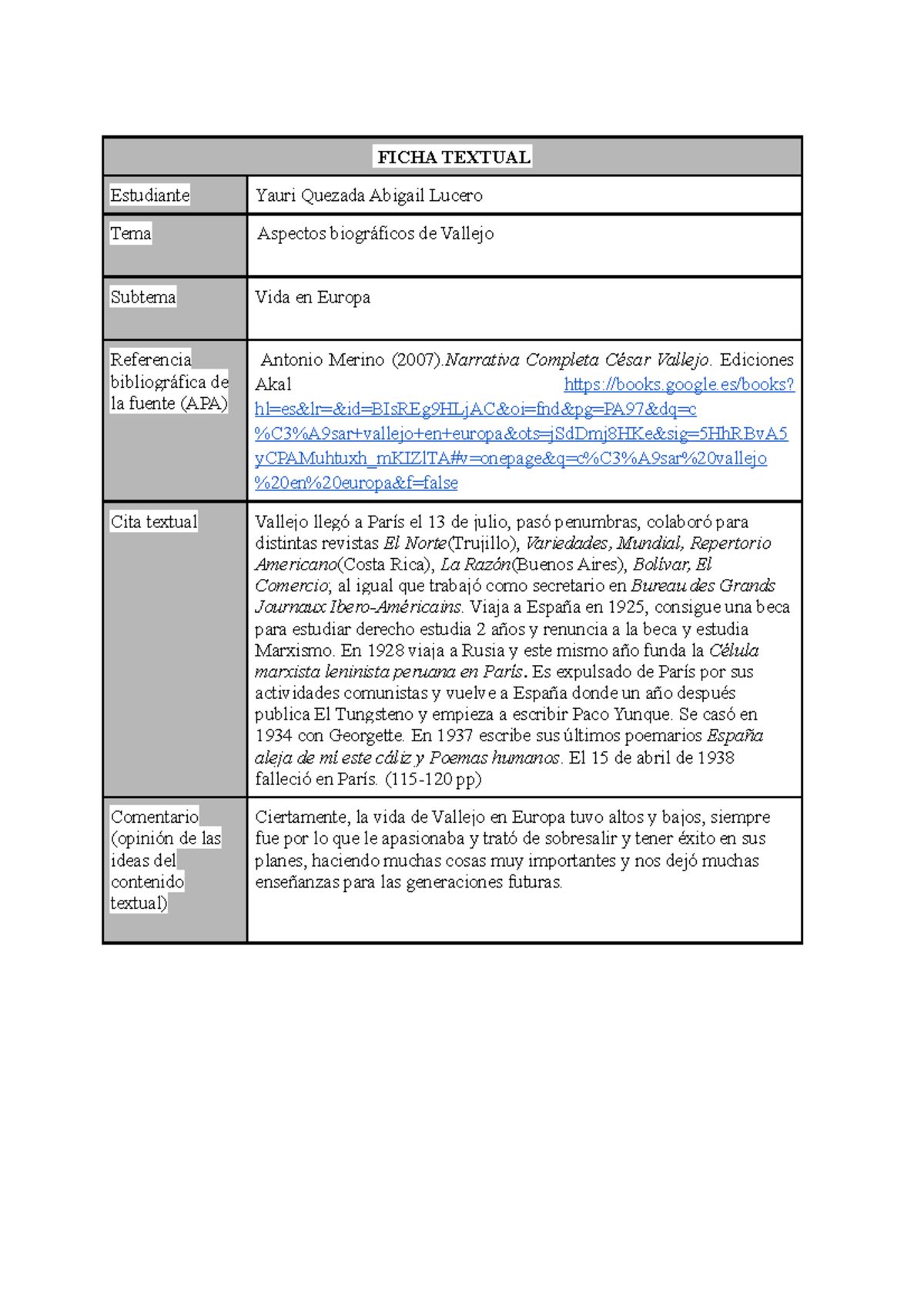 Ficha Textual Y Ficha Resumen - FICHA TEXTUAL Estudiante Yauri Quezada ...