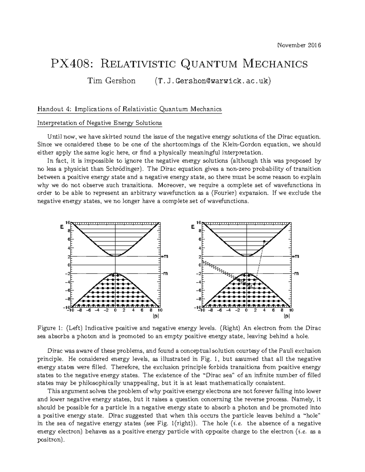 PX408 2016-2017 Lecture Notes 4 - Implications of Relativistic Quantum ...