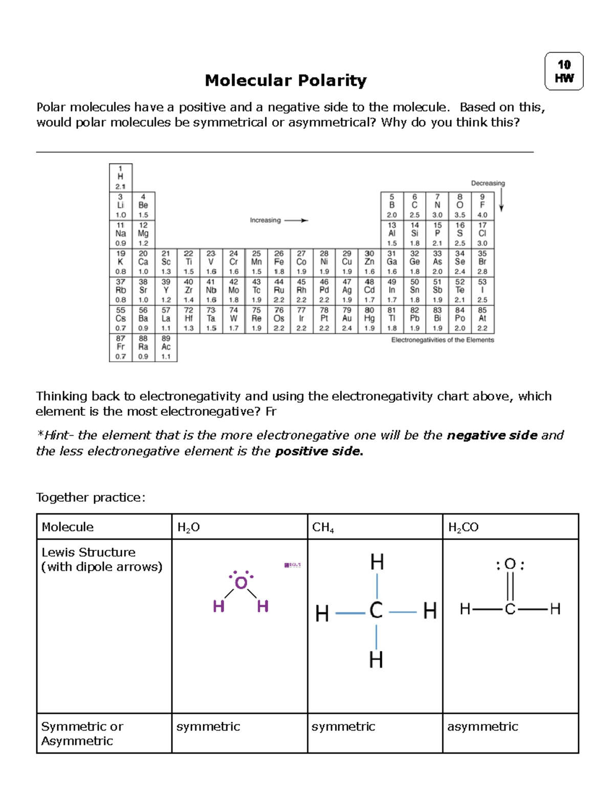Polarity of molecule - Google Docs - Molecular Polarity Polar molecules ...