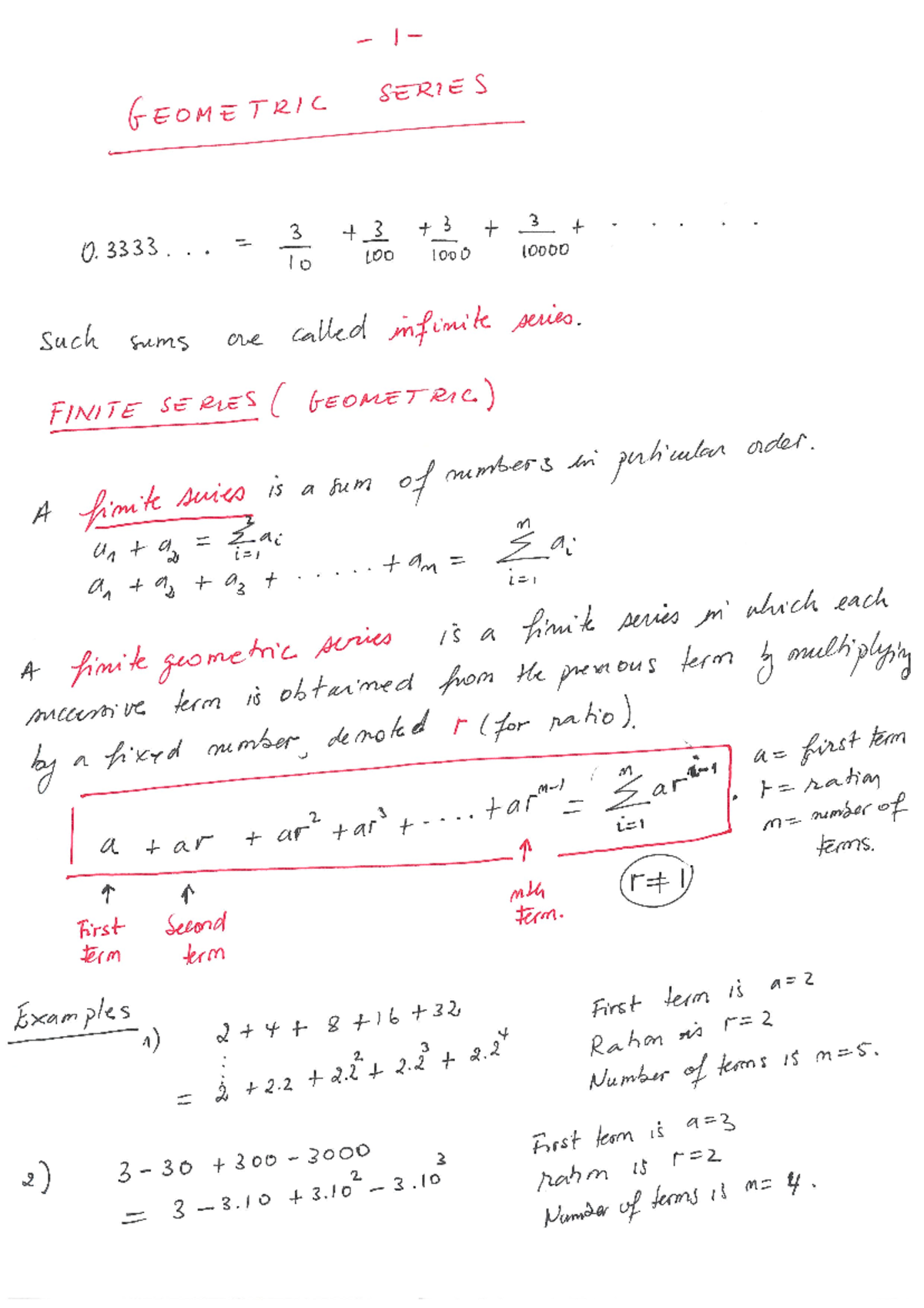 Geometric-series - notes on geometric series - GEOMETRIC SERIES 3 3 3 ...