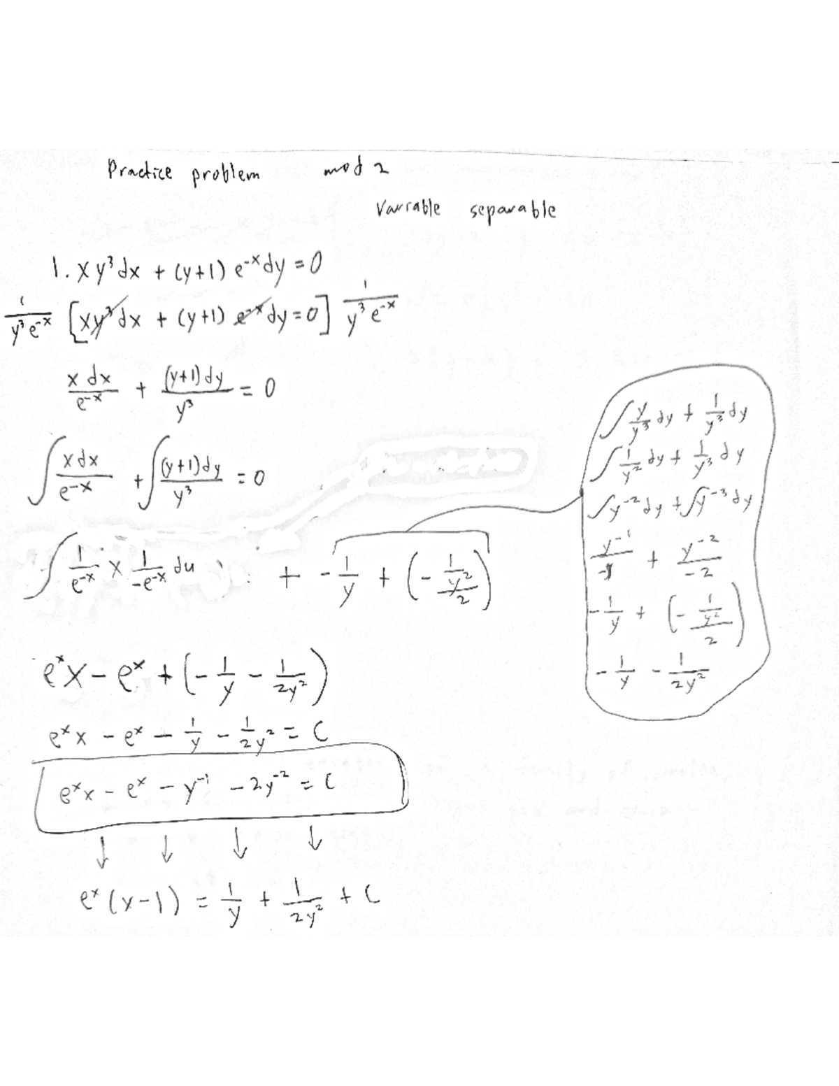 Pract exer. mod 2 - VAriable separable - Differential Calculus ...