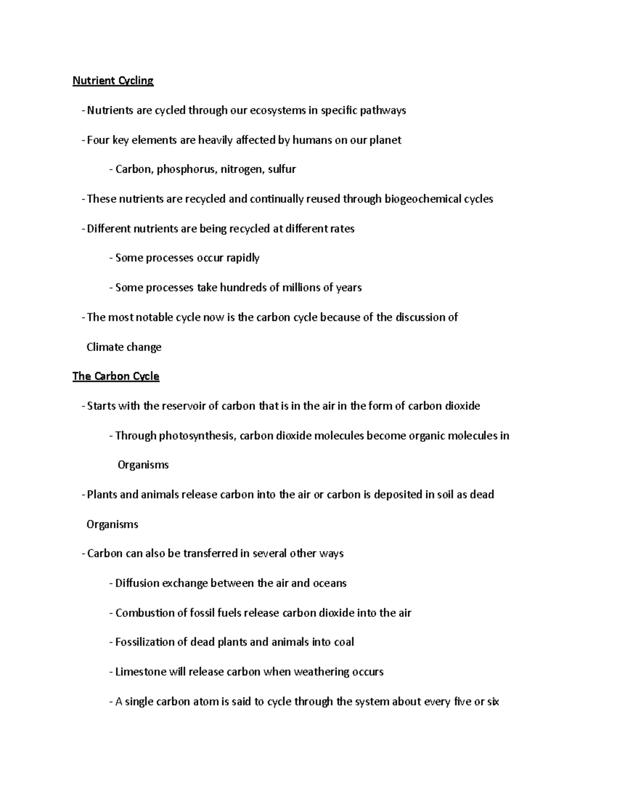 Nutrient Cycling - Lecture Notes - Nutrient Cycling - Nutrients are ...