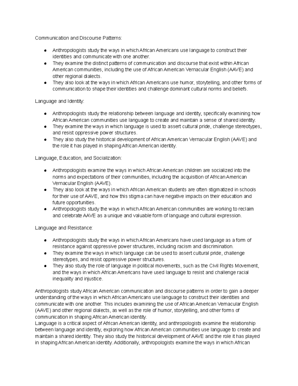 Anthropology 114 Notes - Communication and Discourse Patterns ...
