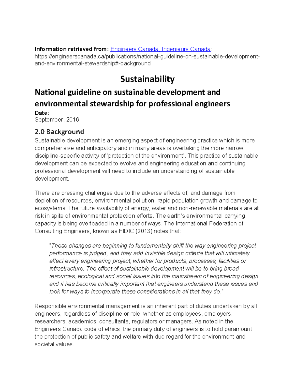 Reading Lecture 18- Sustainability - Information retrieved from ...