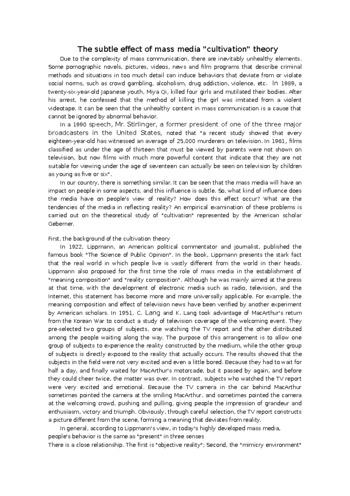 The subtle effect of mass media - Some pornographic novels, pictures, videos, news and film ...