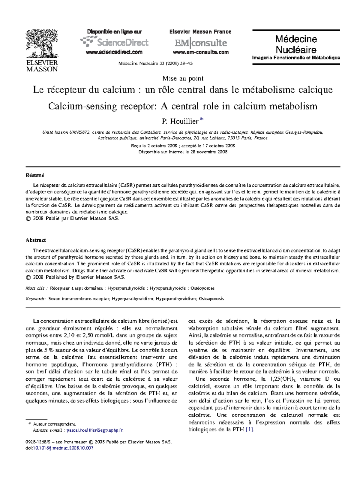 Le récepteur du calcium un rôle central dans le métabolisme calcique ...
