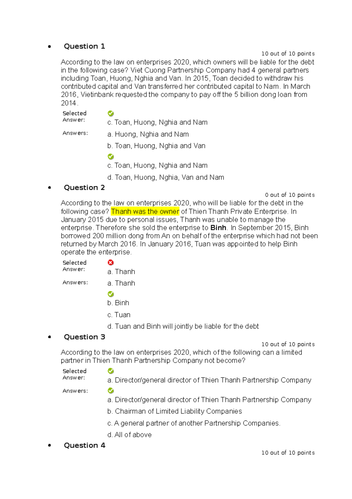Quiz- Partnership company - Question 1 10 out of 10 points According to ...