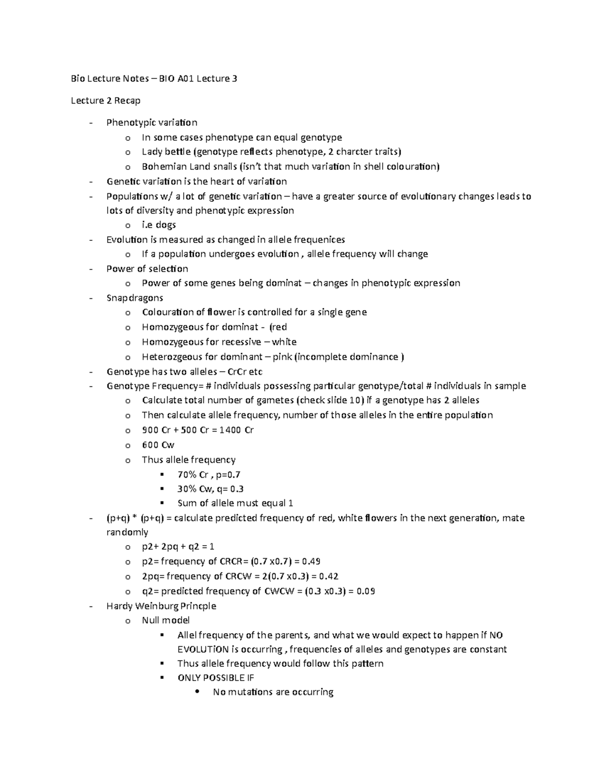 Lecture 3 Bio Notes - Bio Lecture Notes – BIO A01 Lecture 3 Lecture 2 ...