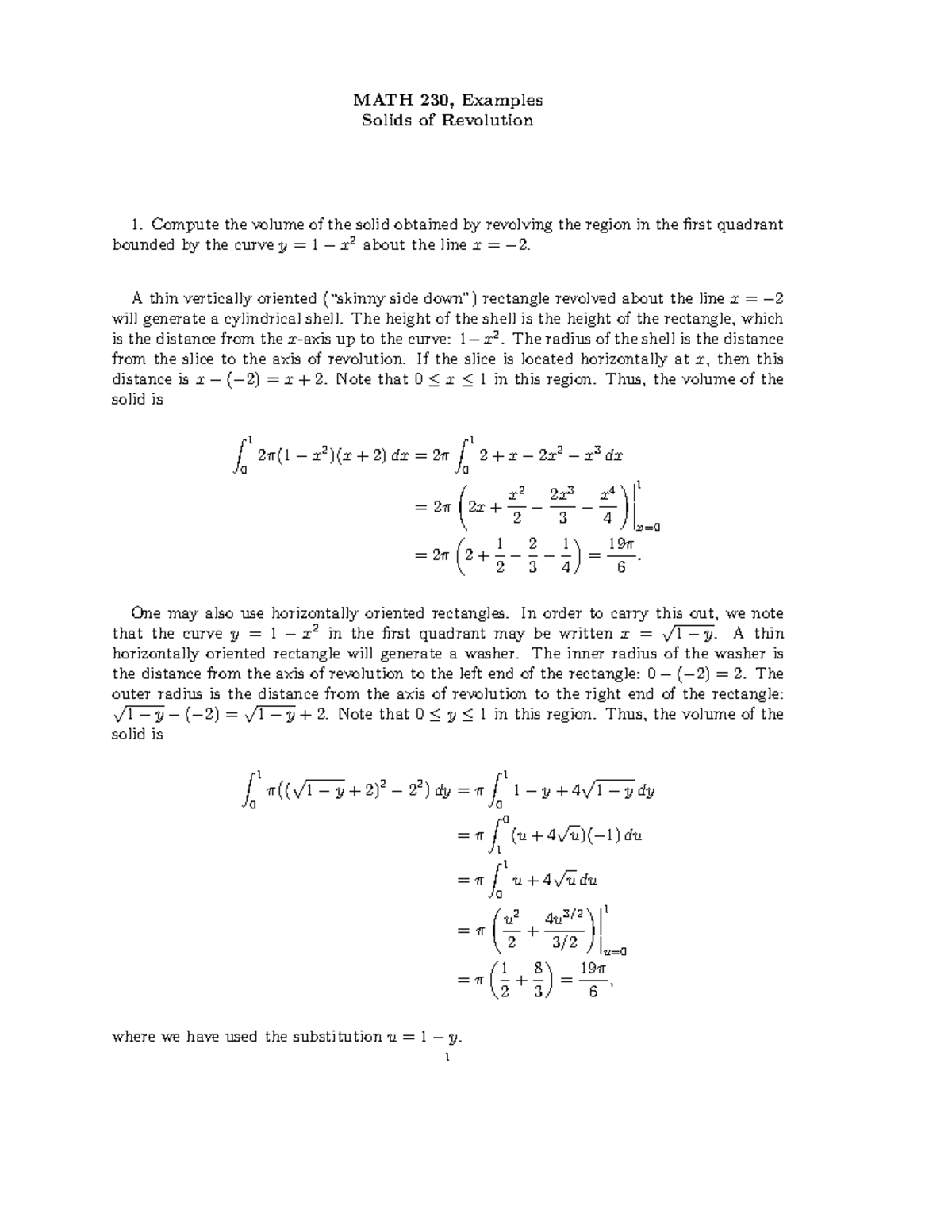 Solidsofrevex - Lecture notes 7 - MATH 230, Examples Solids of ...