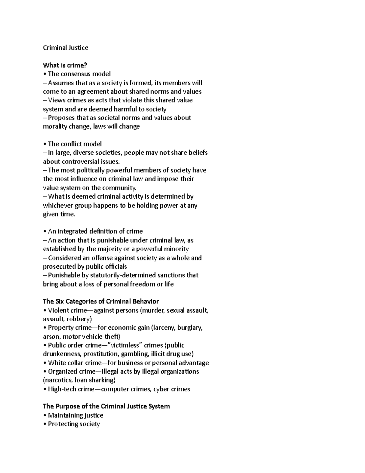 Criminal Justice Notes - Criminal Justice What is crime? The consensus ...