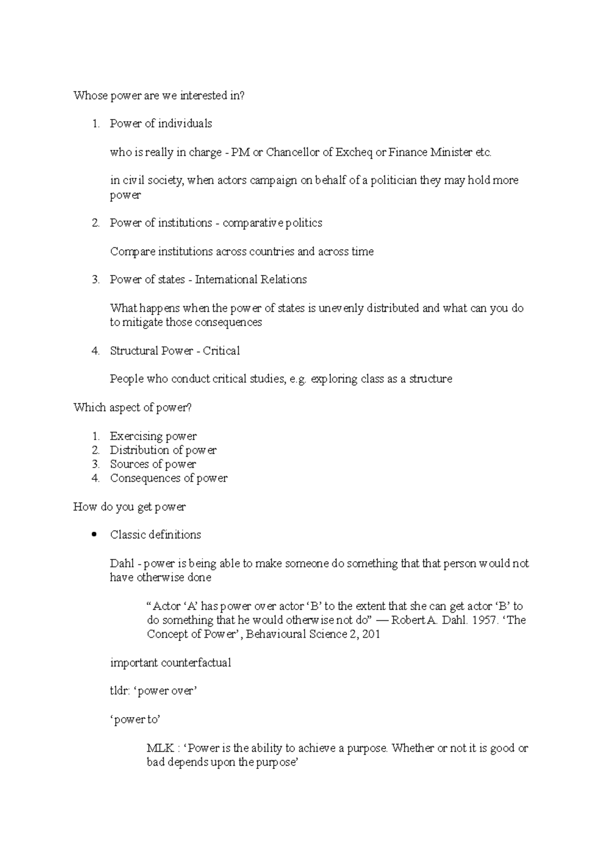 Power and Authority Lecture notes - Whose power are we interested in? 1 ...